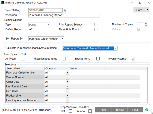 How to Use the Sage 100 Purchases Clearing Report
